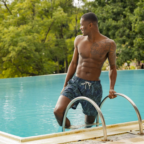 Kai Men's Swim Shorts in Dark Indigo Tropical Print | TOG24