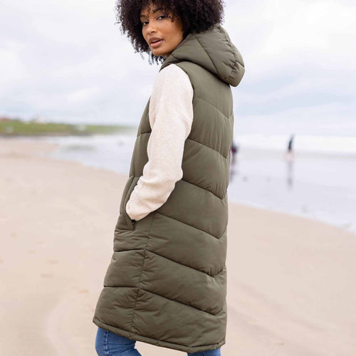 Ranskill Womens Khaki Extra Long Winter Gilet | TOG24